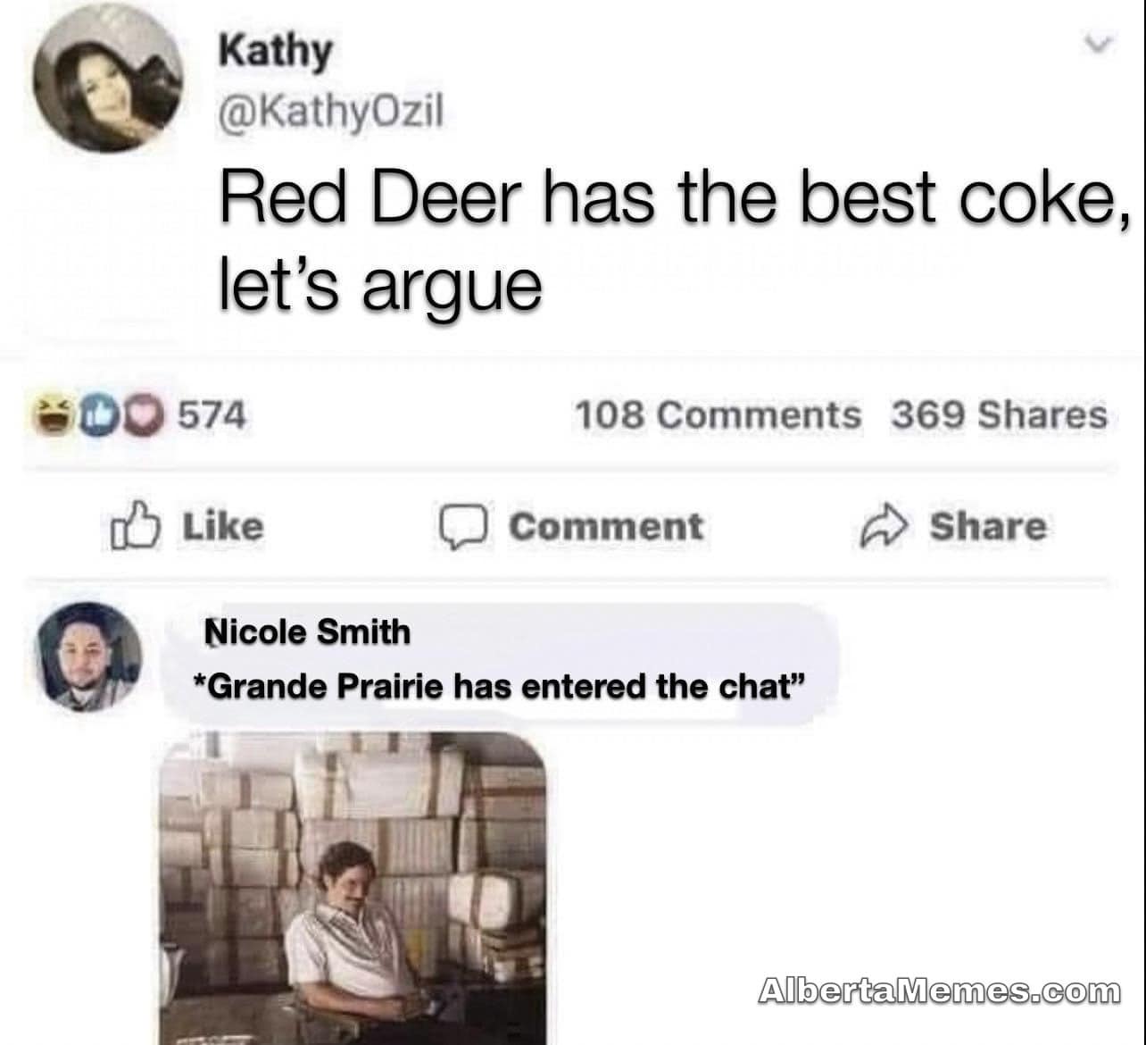 Coke Wars: Red Deer vs. Grande Prairie meme - Alberta Memes